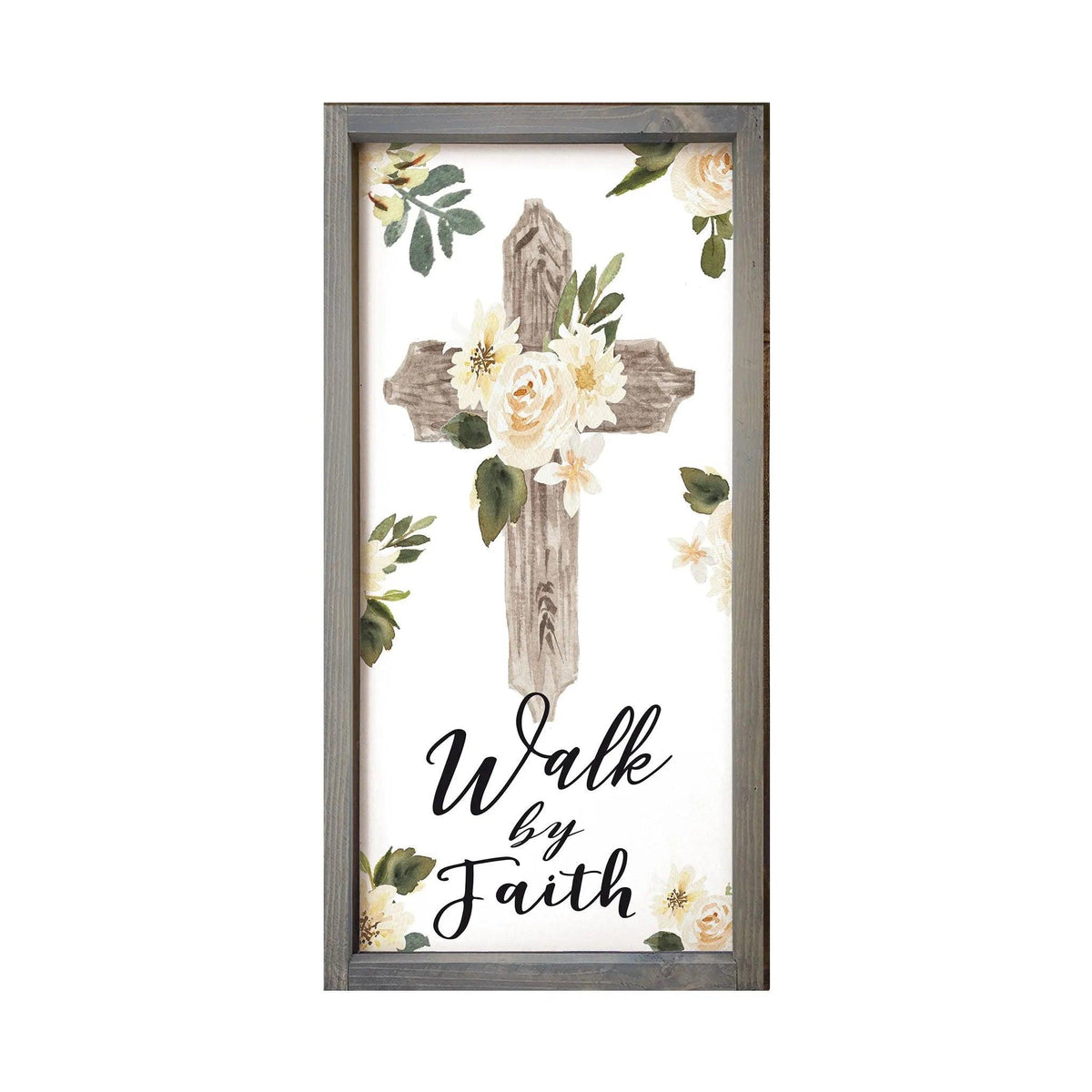 Christian Wall Art - Walk by Faith - Large Framed Wood Sign - 12"x24 ...